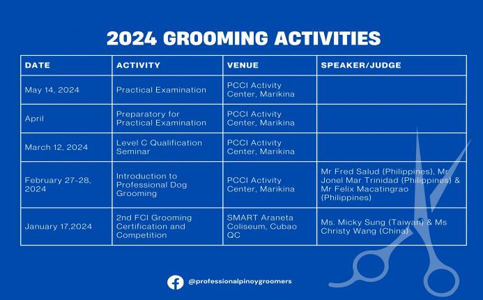 Grooming Calendar 2024 » PCCI - Philippine Canine Club, Inc